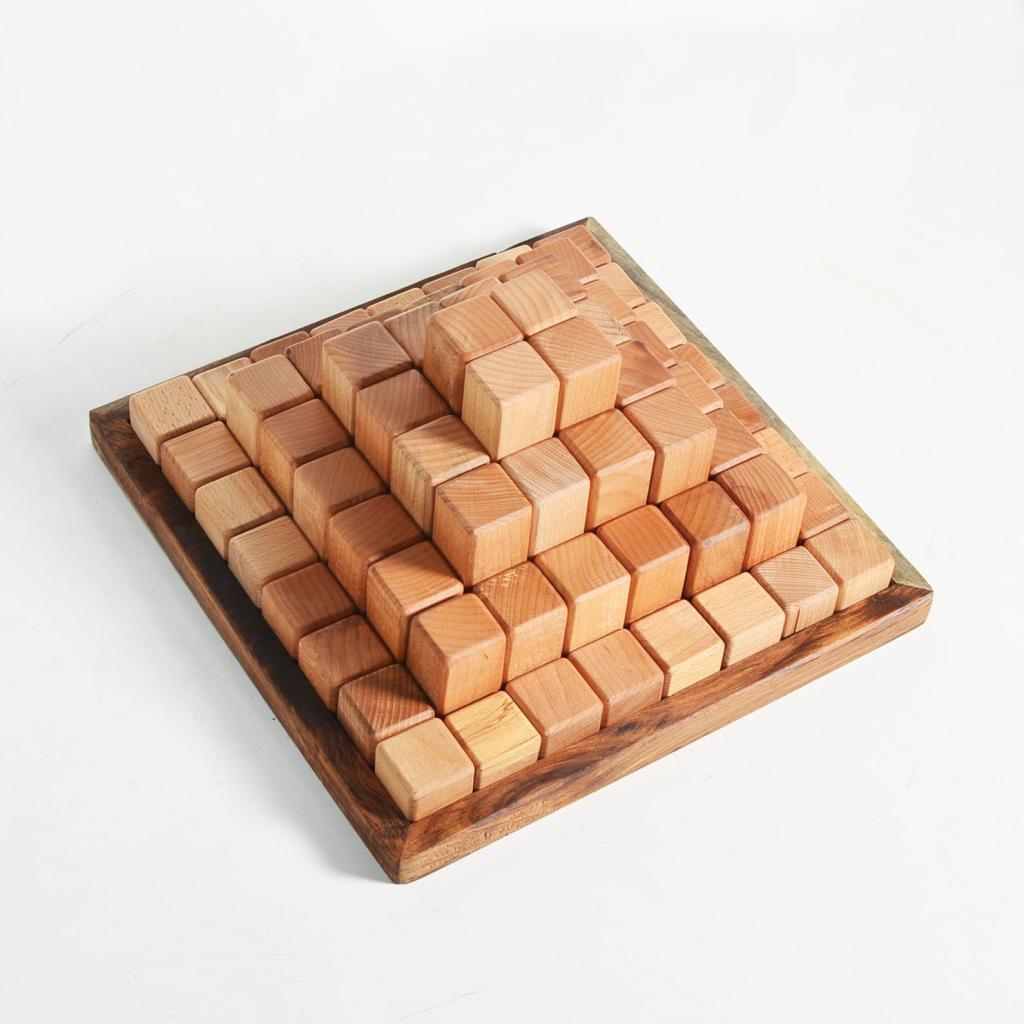 Large Stepped Pyramid of Wooden Building Blocks 64 - Natural – Chitrani